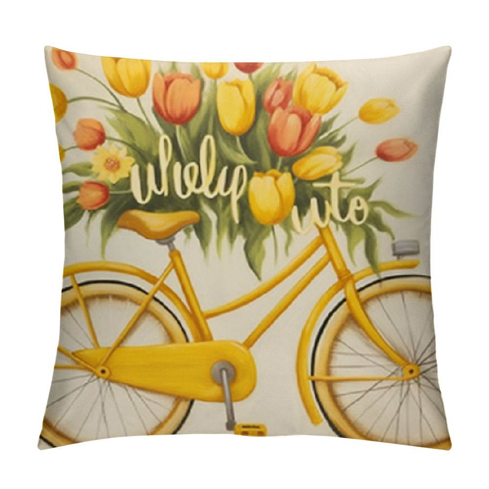 PIKWEEK Hello Sunshine Pillow Covers Spring Flowers Tulip Market ...