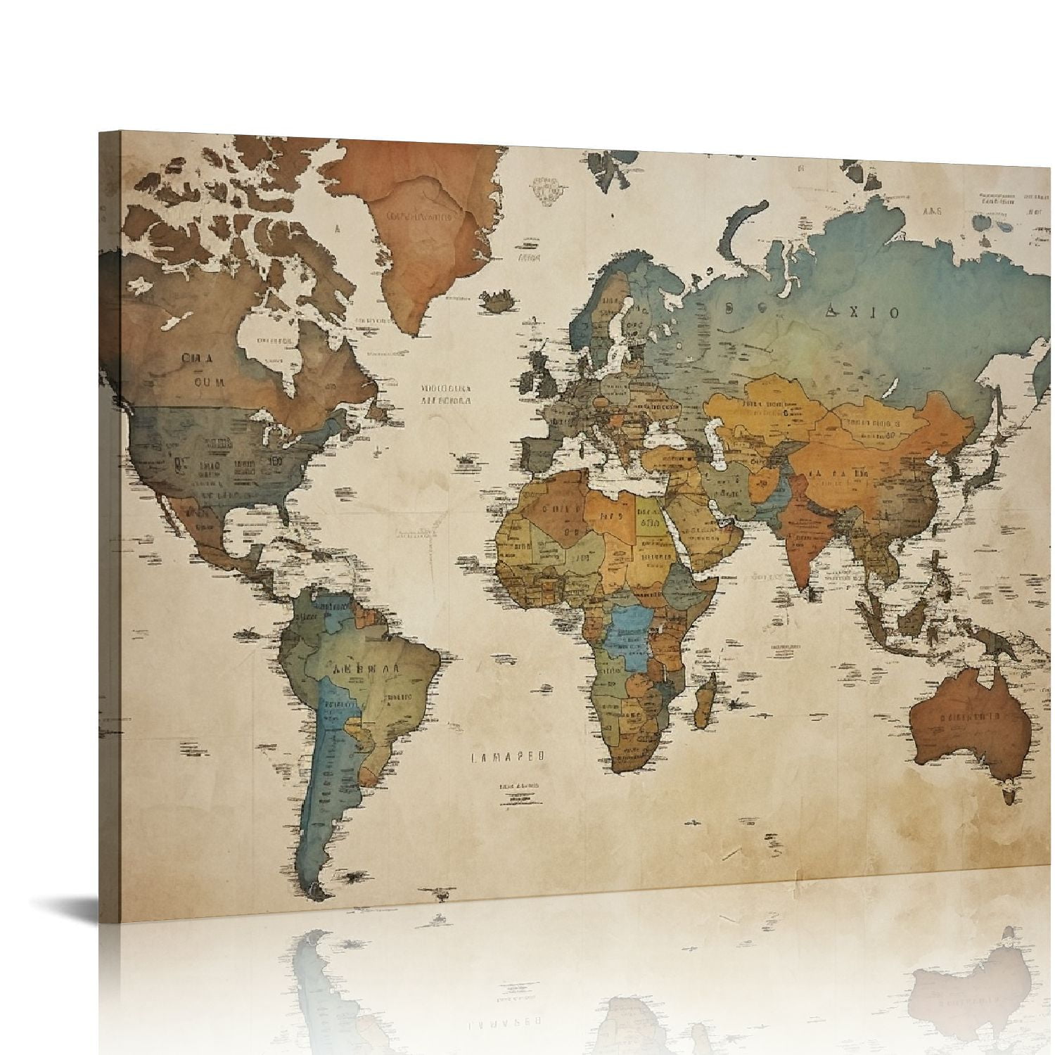 PIKWEEK Holy Cow Canvas World Map on Canvas in Vintage Earth Tones ...