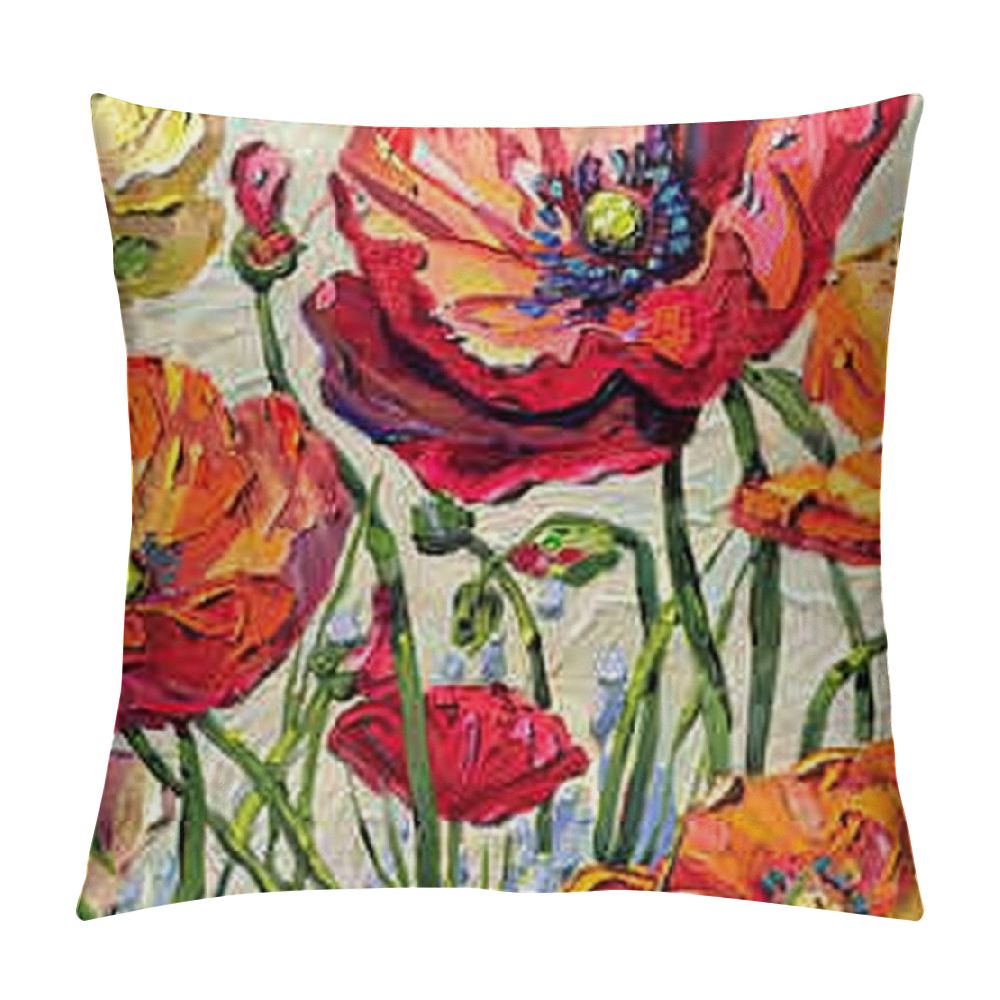 PIKWEEK Ink Oil Painting Watercolor Retro Red Orange Pink Poppy Flowers ...