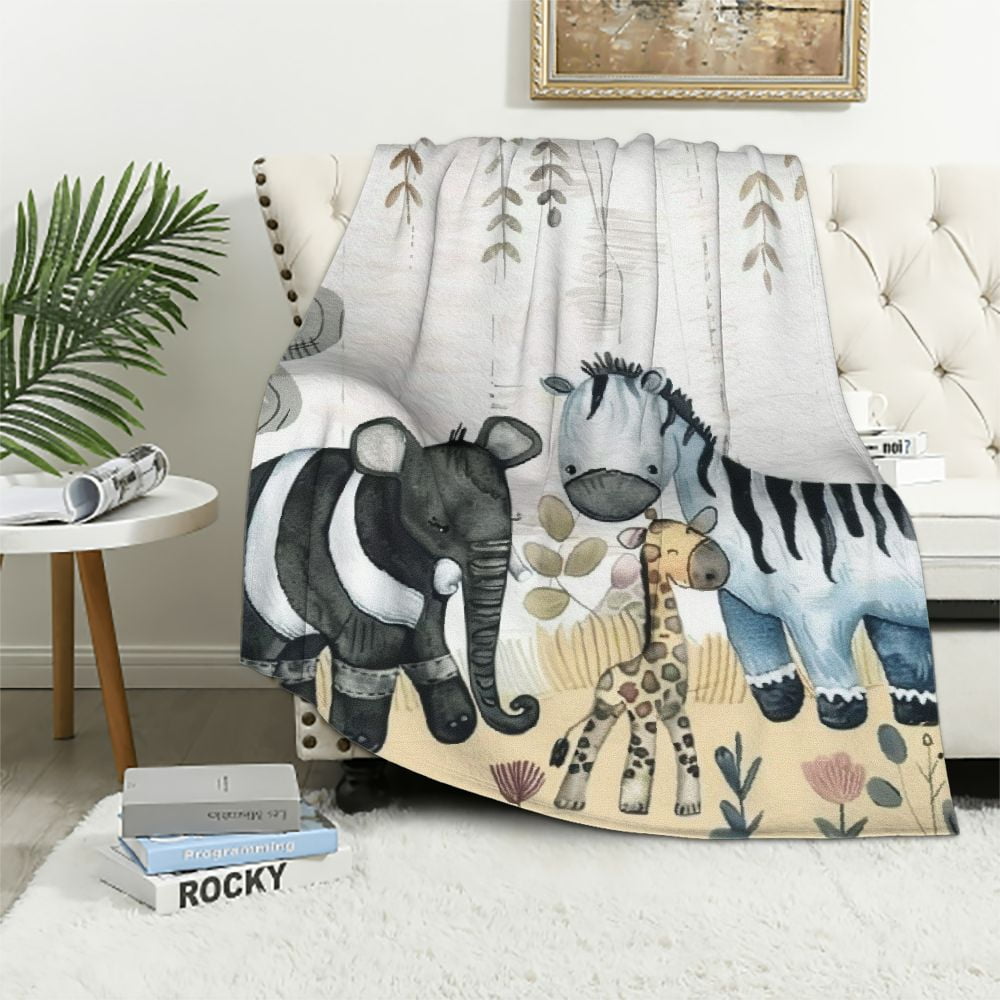 PIKWEEK Kids Hippo Elephant Zebra Print Throw Blanket Cute Animals ...