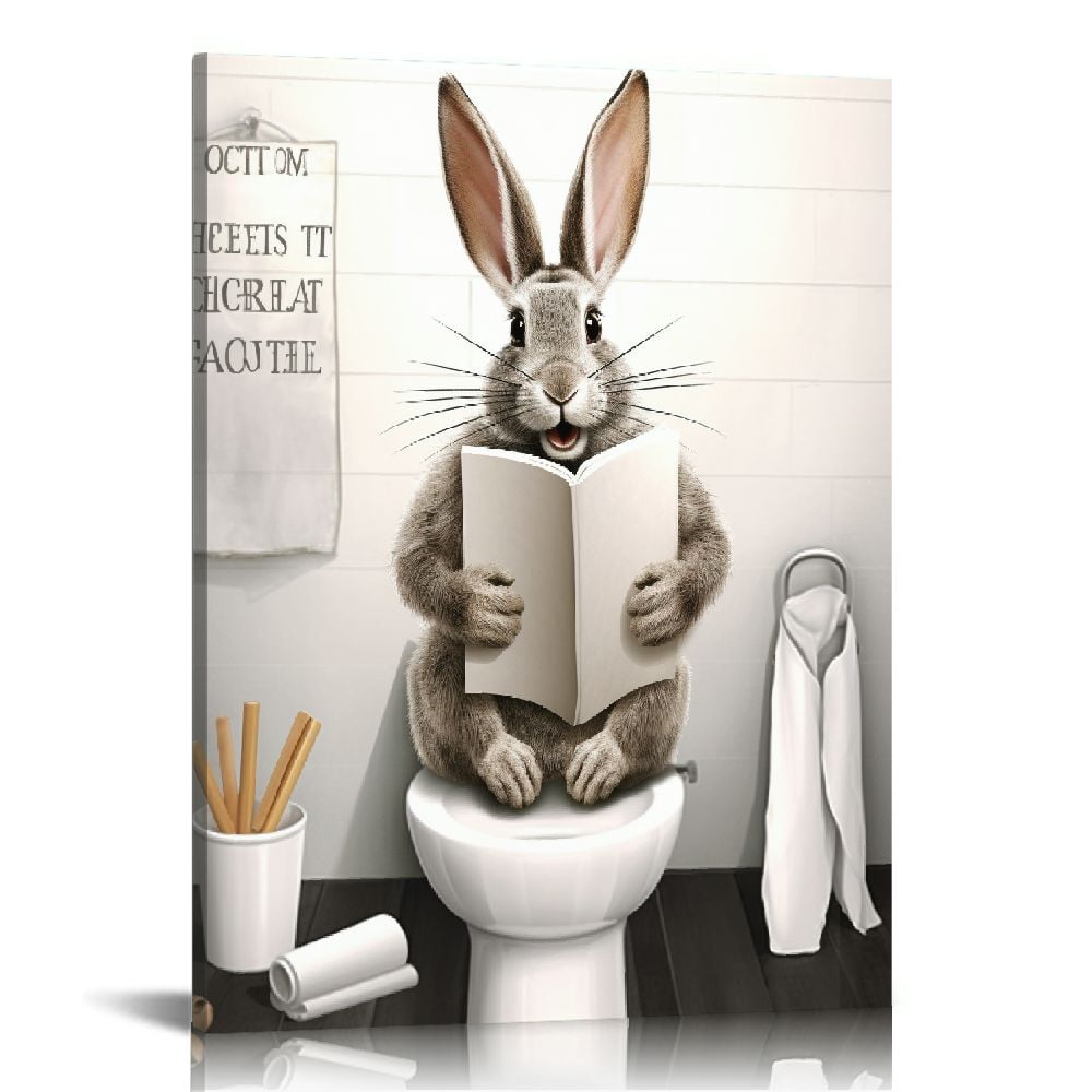 PIKWEEK LXLSMWA Bathroom Decor Rabbit Wall Art, Rabbit Reading ...