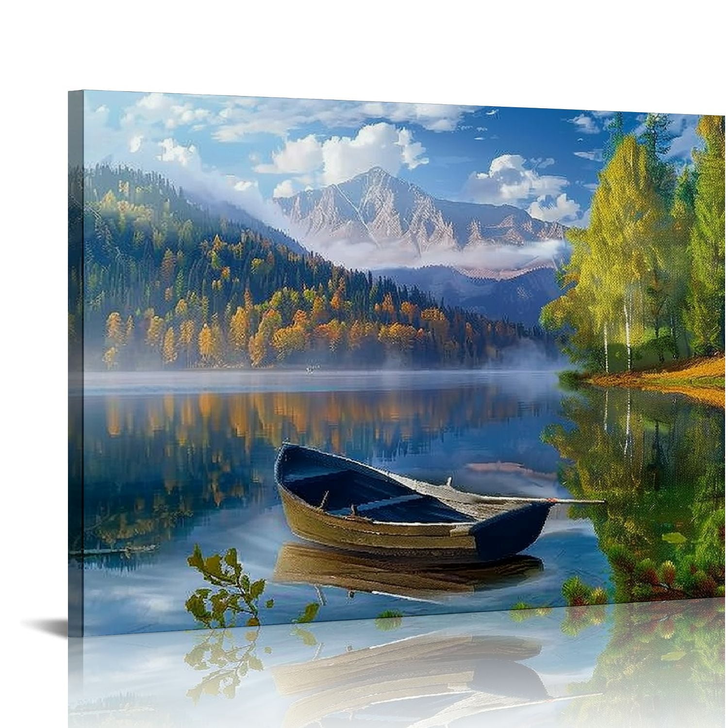 PIKWEEK Lake Canvas Wall Art Blue Mountain Sky Nature Landscape Boat ...