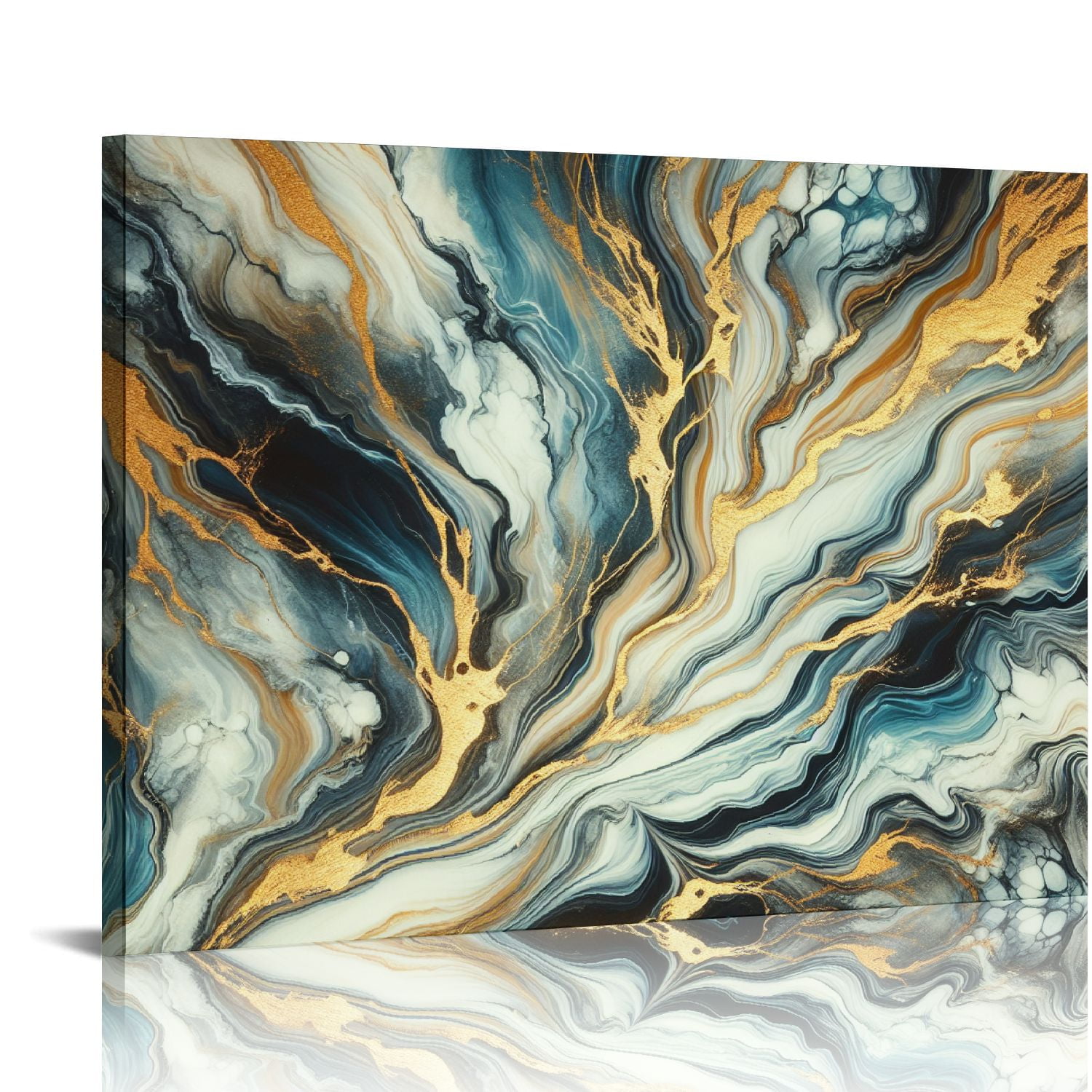 PIKWEEK Large Framed Abstract Wall Art Modern Blue Golden Grey Abstract ...