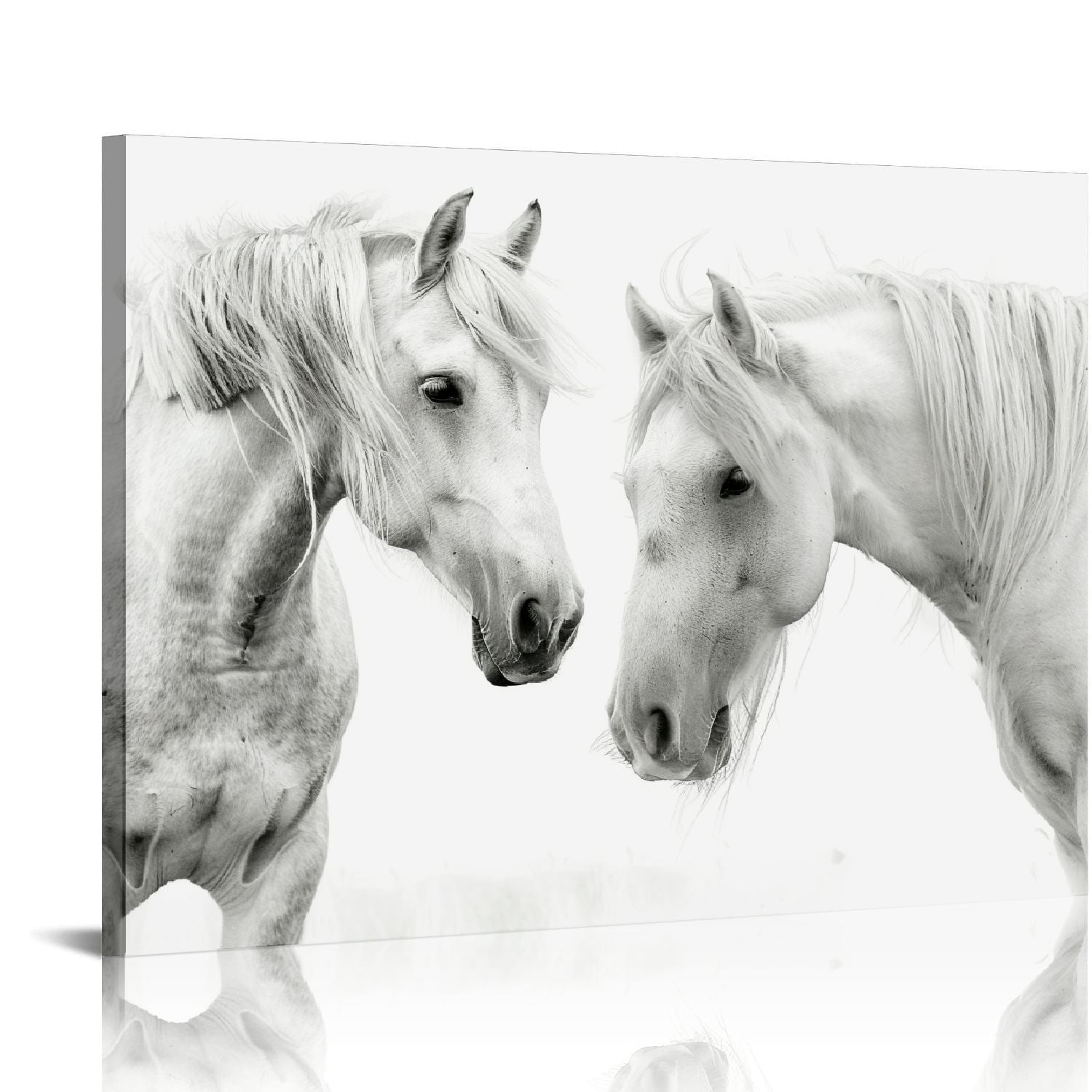 PIKWEEK Large White Horses Canvas Wall Art Animal Art Black White ...
