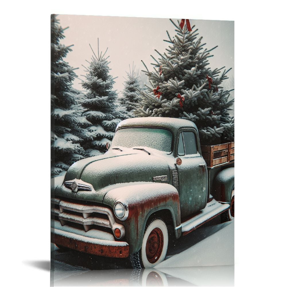 PIKWEEK Lighted Vintage Red Truck Canvas Wall Art - LED Picture with ...