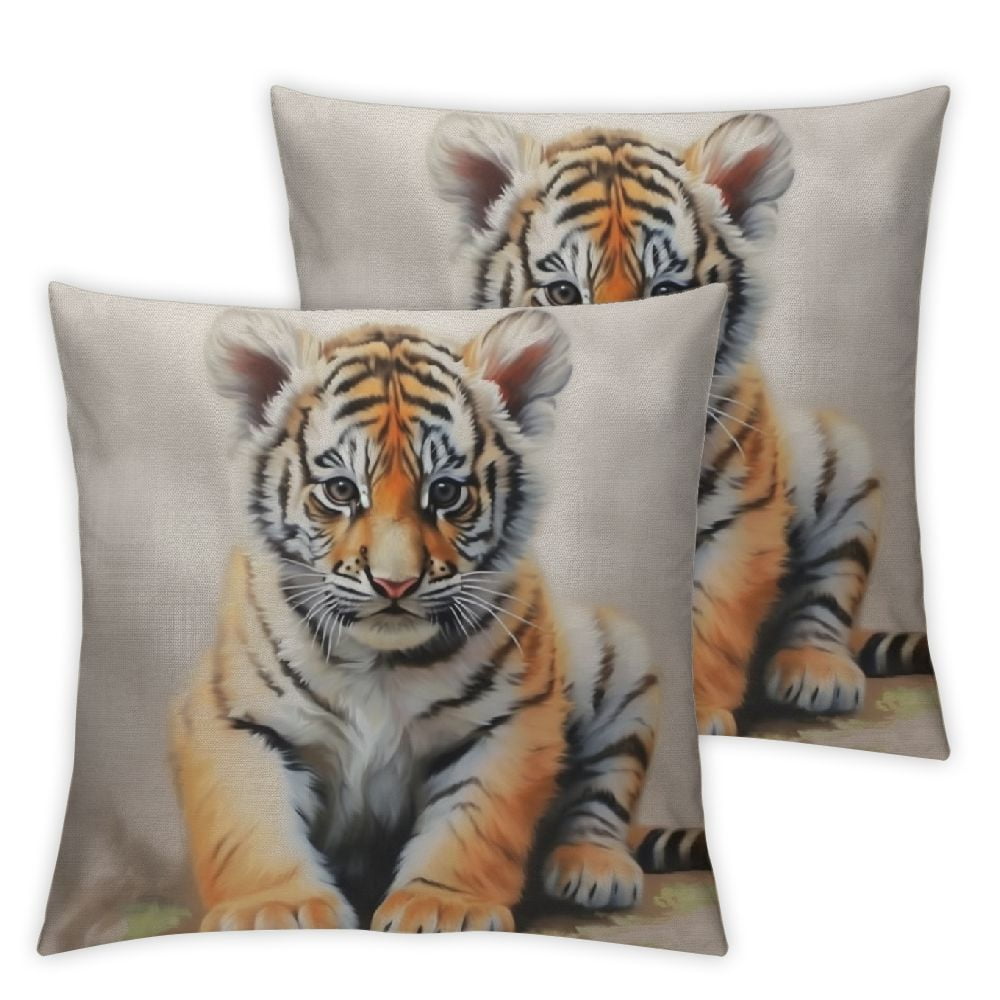 PIKWEEK Little Tiger Throw Pillow Cover Cute Animal Wild Feline ...