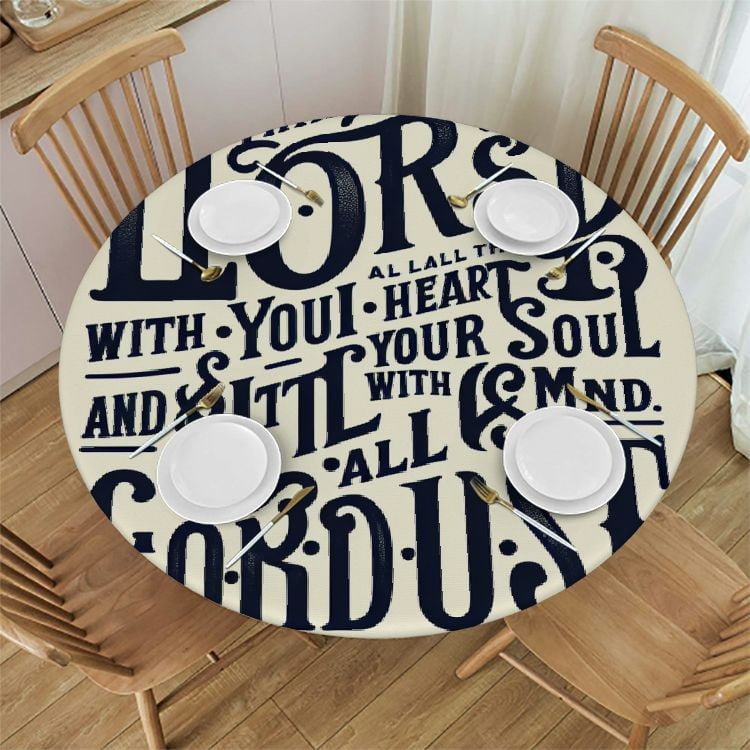 PIKWEEK Love God Fitted Round Table Cloth Christian Verse Bible Quote ...