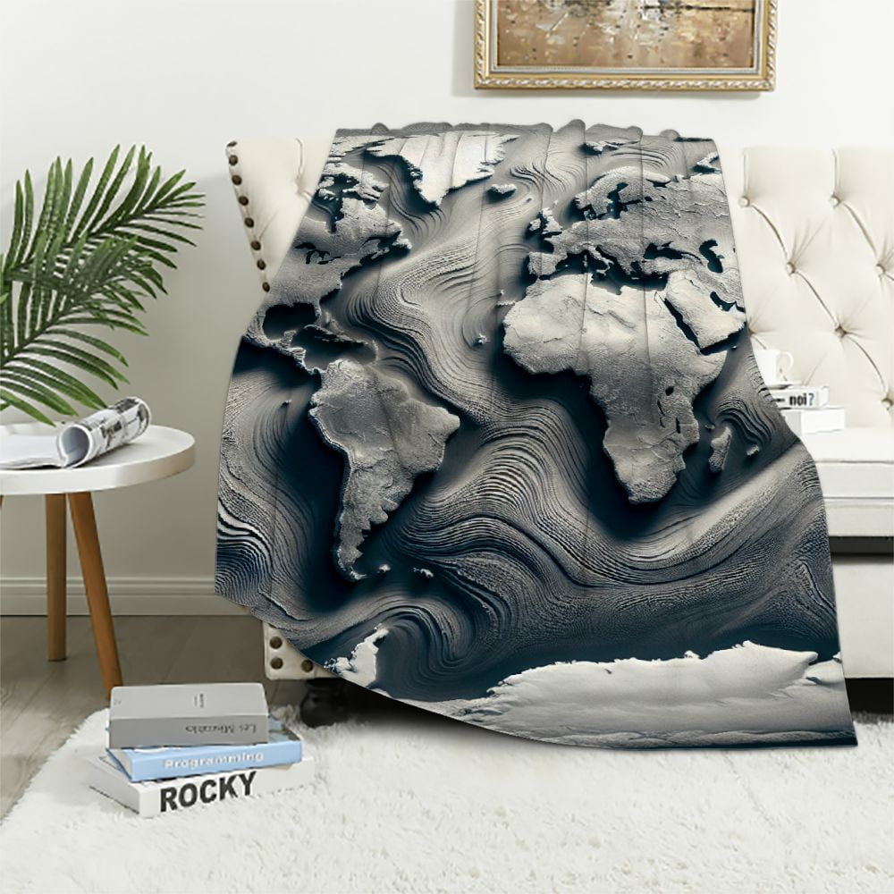 PIKWEEK Map Fleece Blanket Blue Throw Blanket Soft Kids Throw Blanket ...