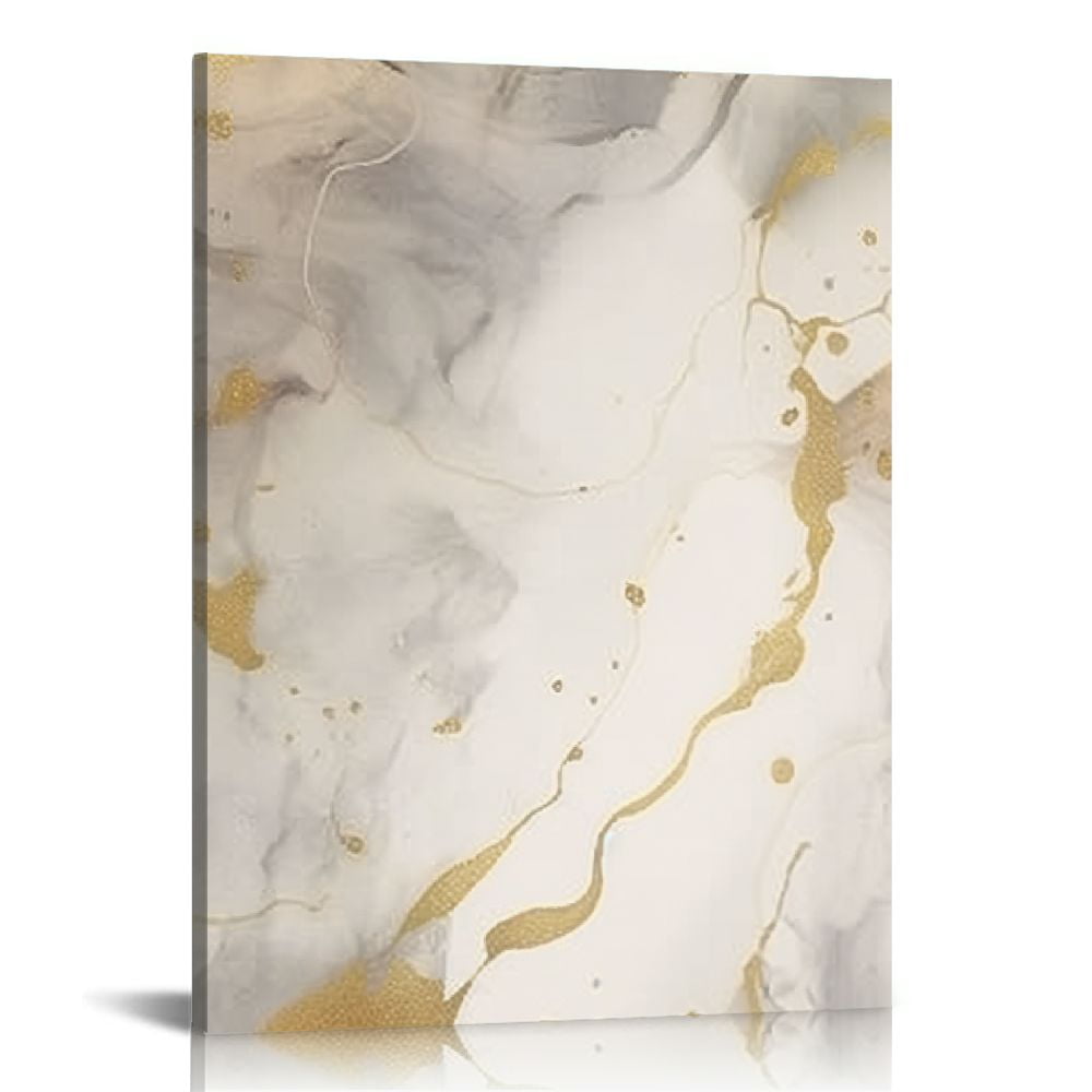 PIKWEEK Marble Wall Painting Gold Foil Canvas Painting White and Gold ...