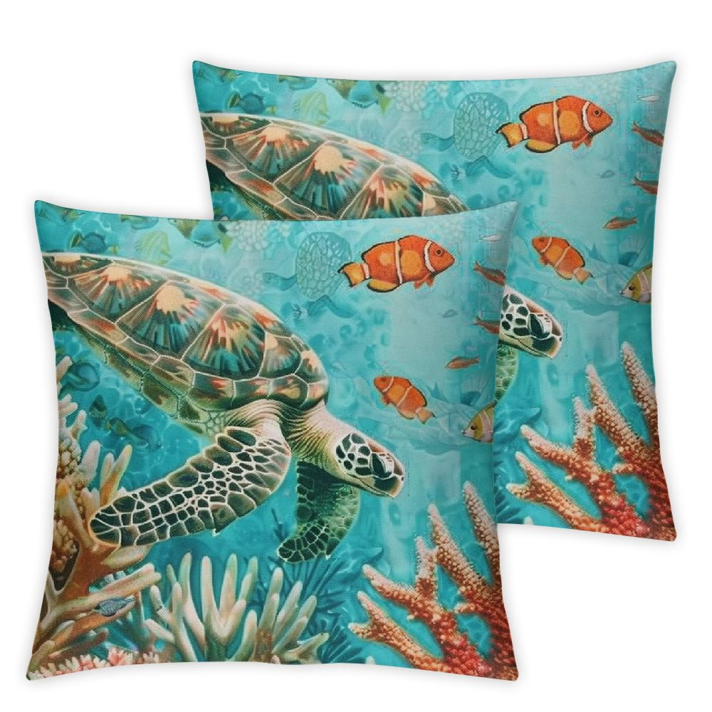 PIKWEEK Mediterranean Turtle Mermaid Conch Throw Pillow Cover Home Bed ...
