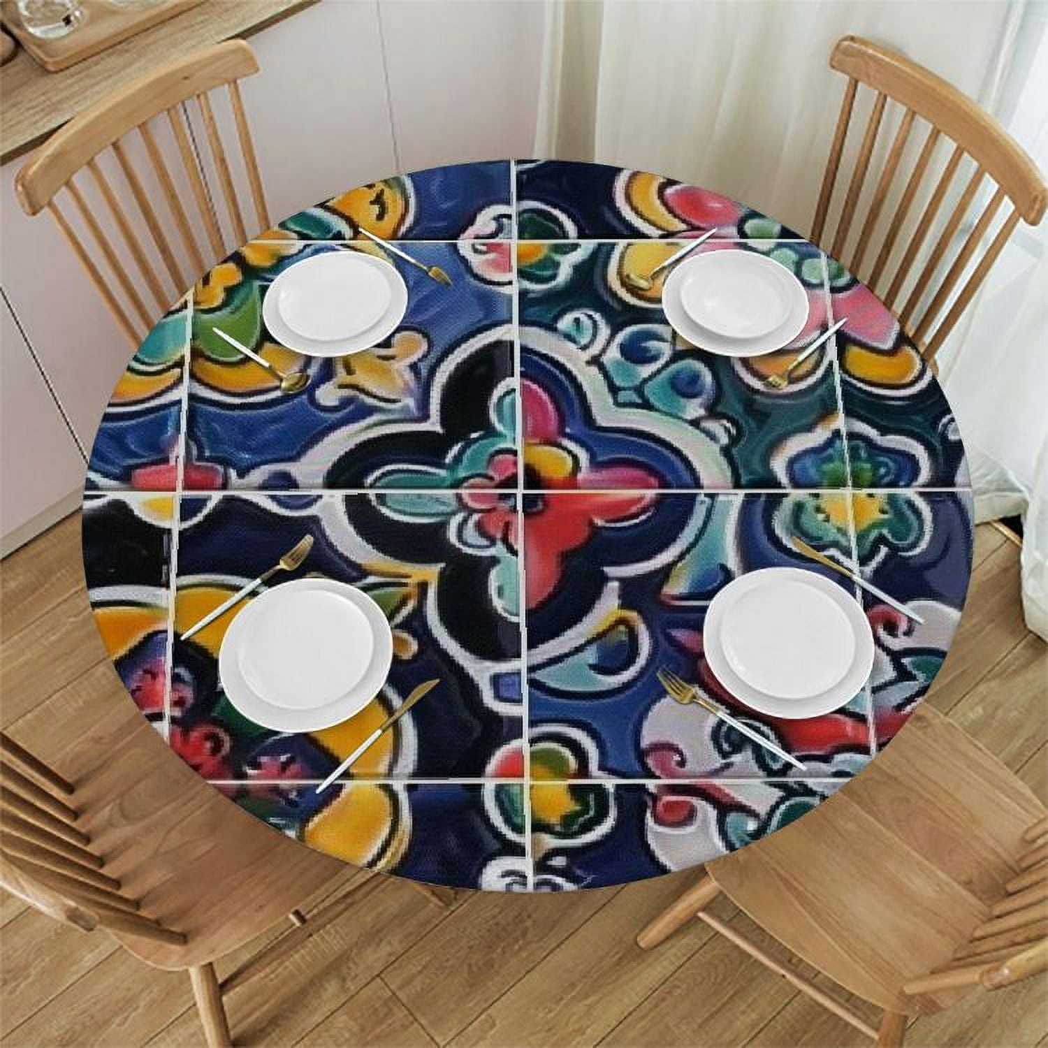 PIKWEEK Mexican Talavera Ceramic Tile Pattern Ethnic Folk Tablecloth ...