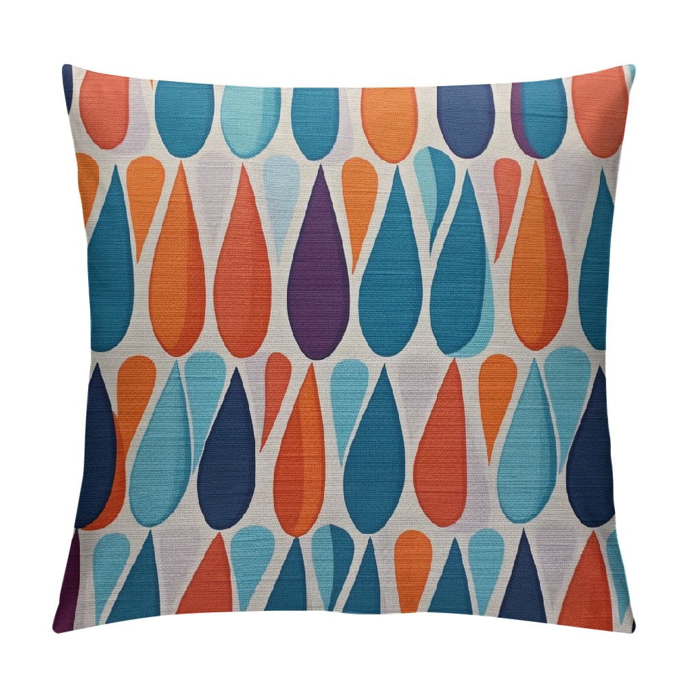 PIKWEEK Mid-Century Pillow Covers Blue Orange Drop Shapes Square Pillow ...
