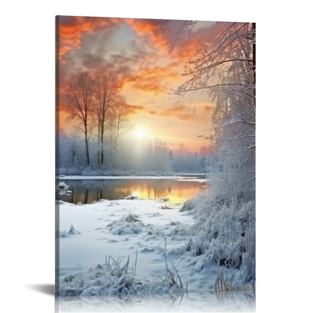 PIKWEEK Modern Canvas Painting Wall Art Snowfield Winter Snow Forest ...