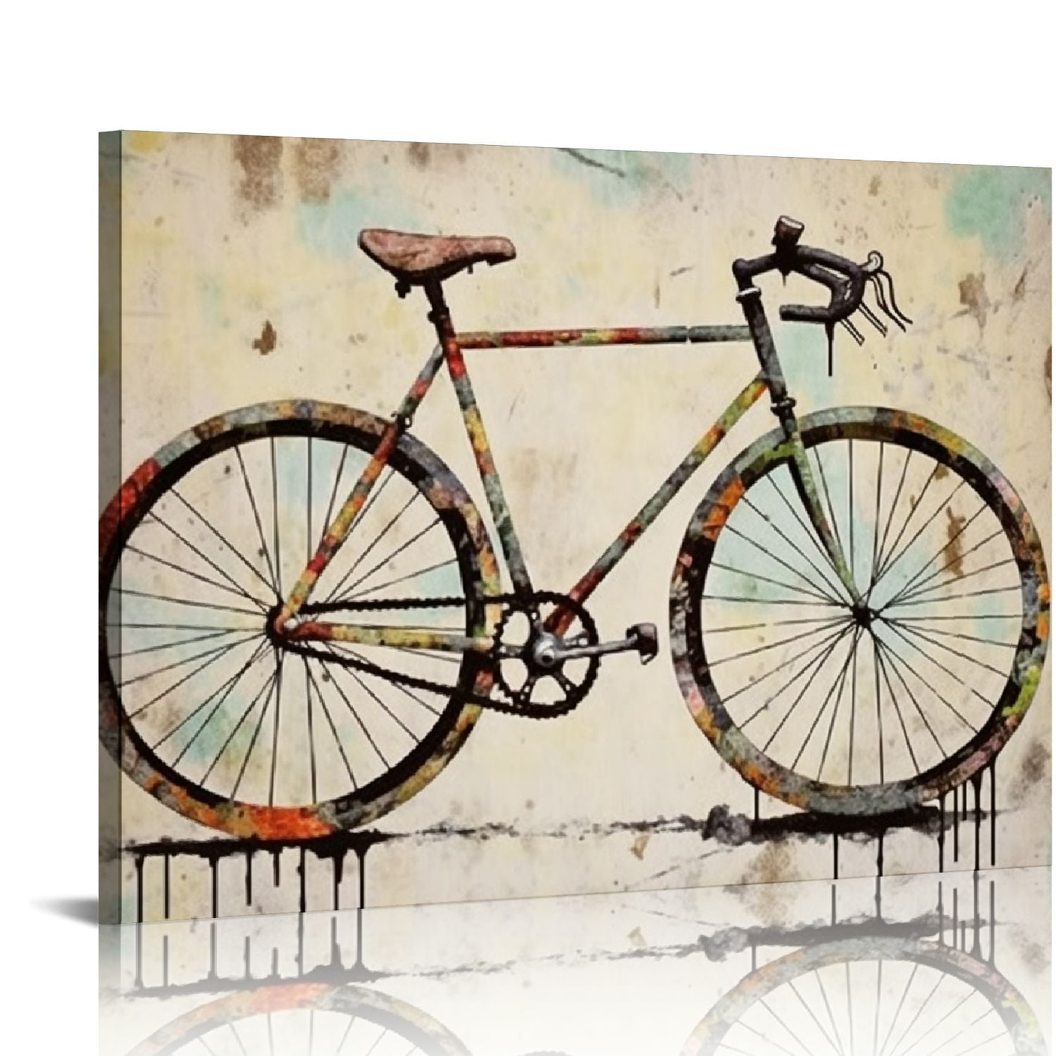 PIKWEEK Mountain Bicycle Canvas Prints Wall Art - Vintage Bike Decor Large Bike Paintings Framed ...