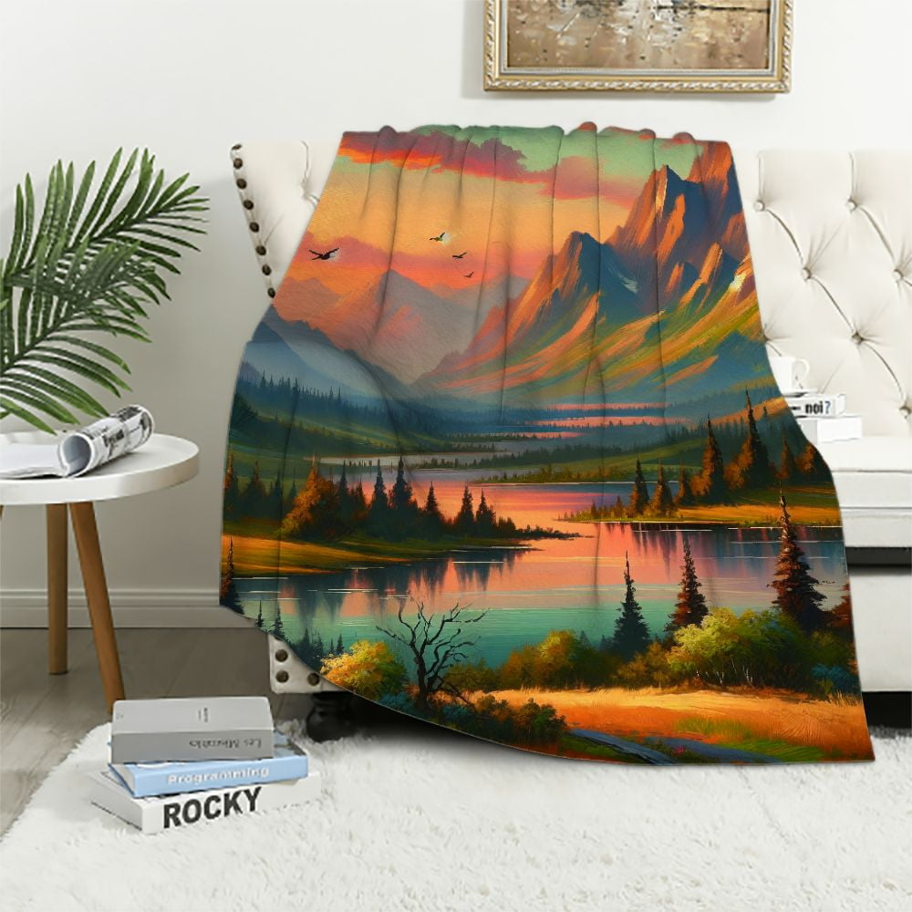 PIKWEEK Mountain Throw Blanket, Sunset Forest Tree Lake Nature Scenic ...