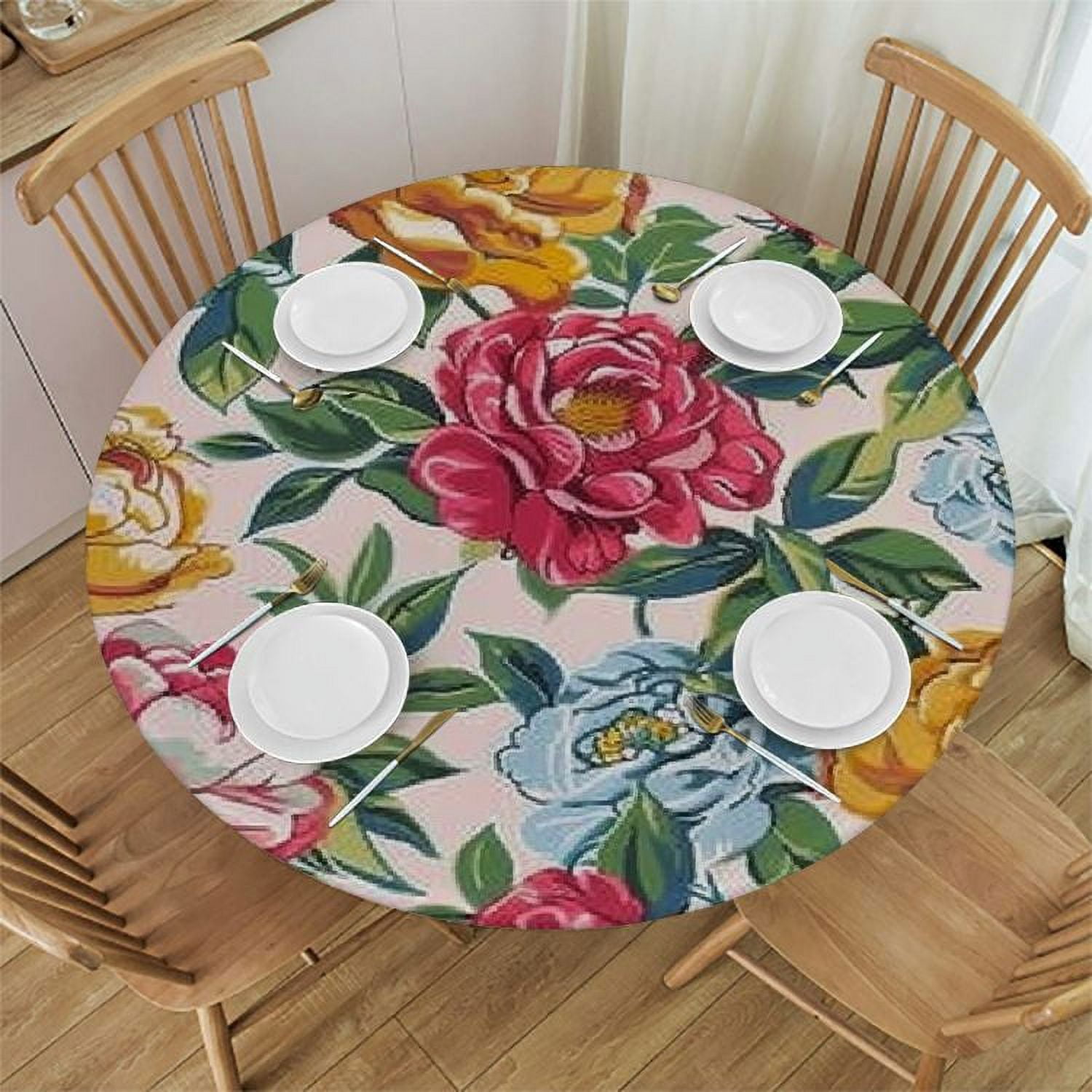 PIKWEEK Multicolor Fitable Fitted Round Table Cover with Elastic ...