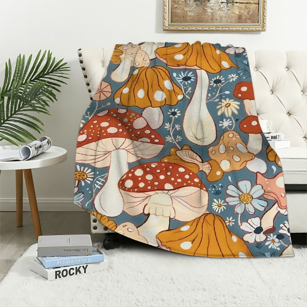 PIKWEEK Mushroom Blanket Retro Floral Soft Warm Throw Blankets ...