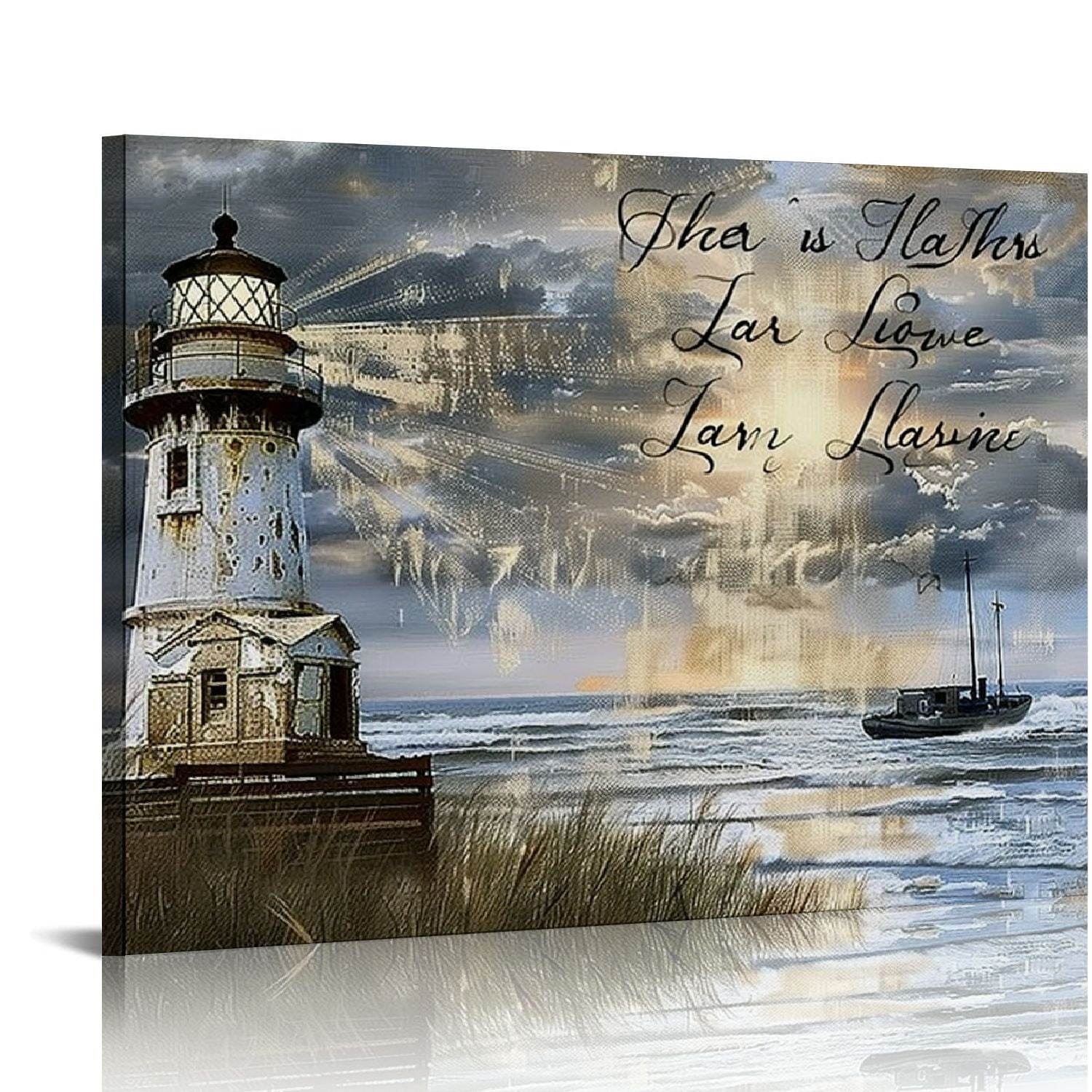 PIKWEEK Nautical Lighthouse Bathroom Wall Art Coastal Bible Verse ...