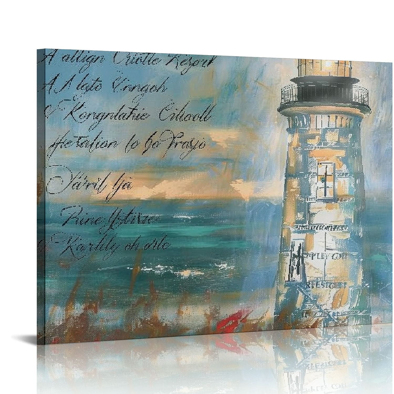 PIKWEEK Nautical Lighthouse Bible Verses Wall Decor - Aqua Canvas Print ...