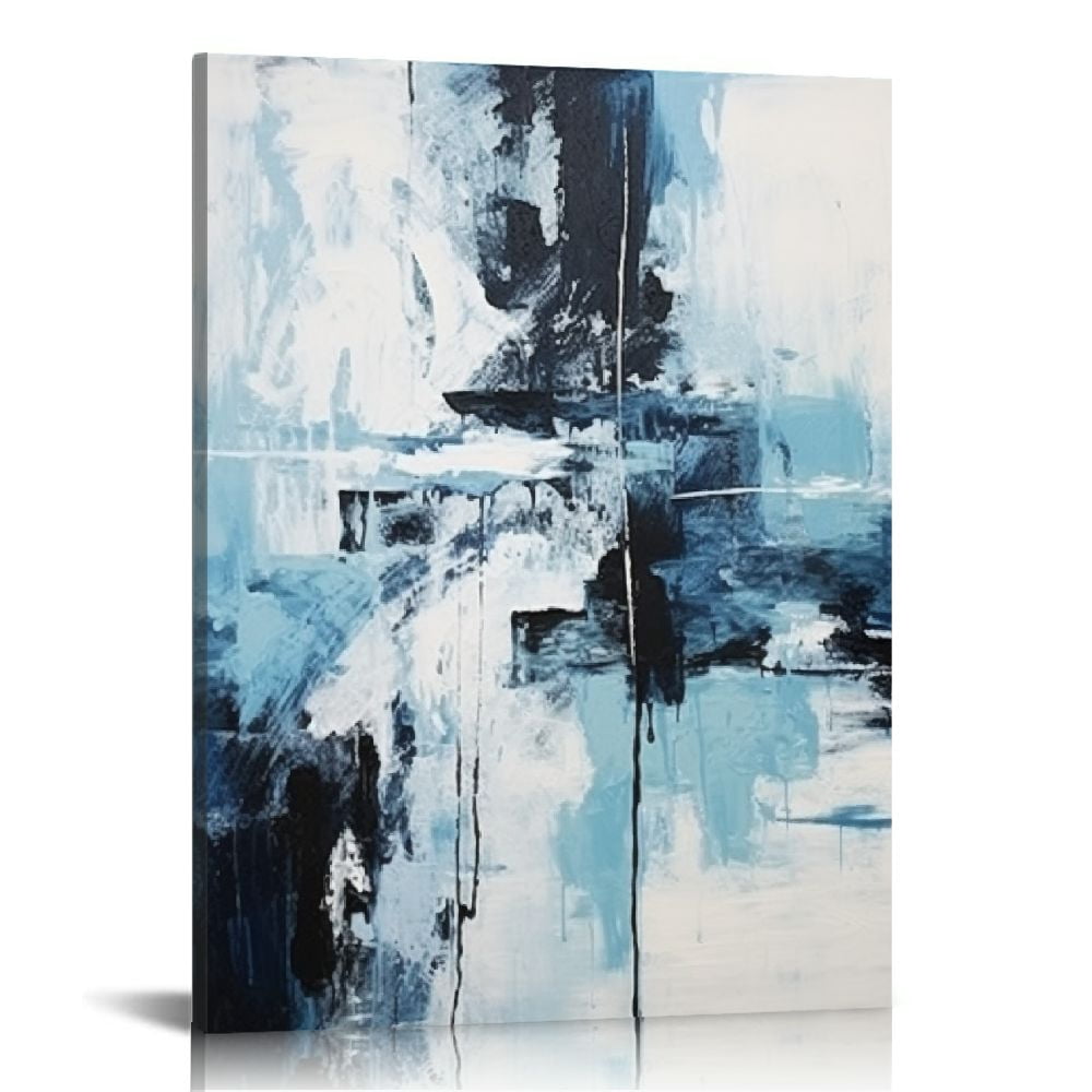 PIKWEEK Navy Blue and Gray Abstract Wall Art Teal Blue Abstract ...