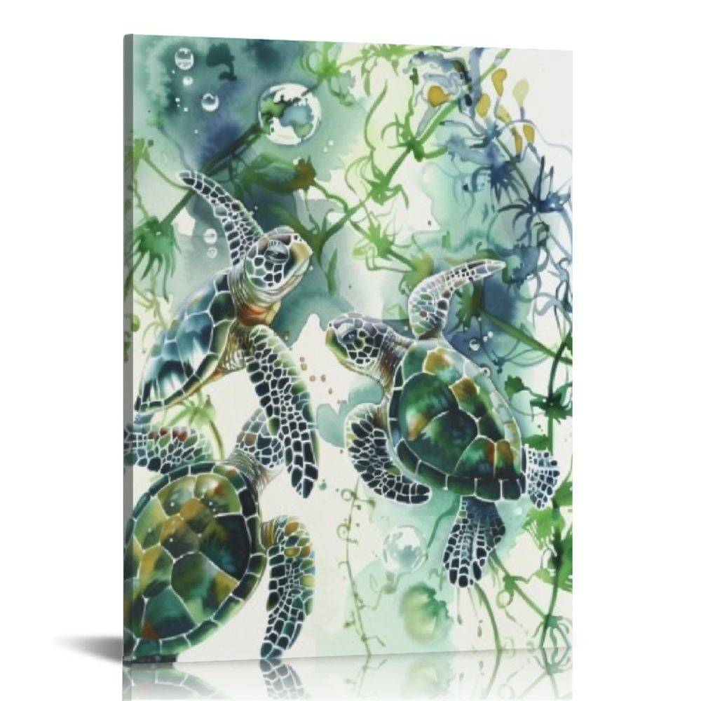 PIKWEEK Ocean Sea Turtle Decor Wall Art Nautical Bathroom Pictures ...