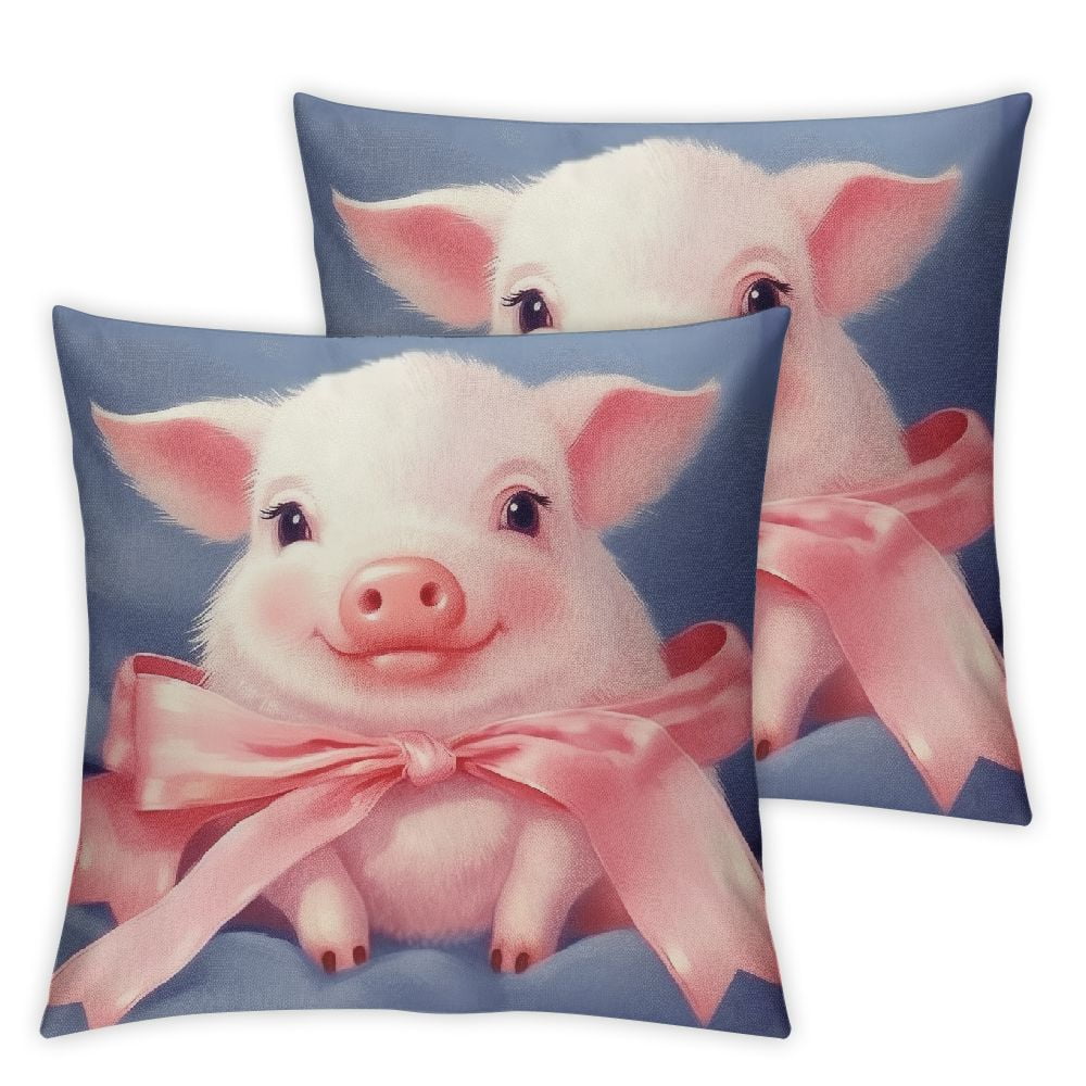 Wuche Oil Painting Lovely Animal Pink Pig Home Decorative Throw Pillow ...