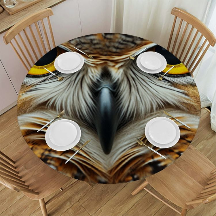 PIKWEEK Owls Round Fitted Tablecloth Elastic Edge Waterproof Oil-Proof ...