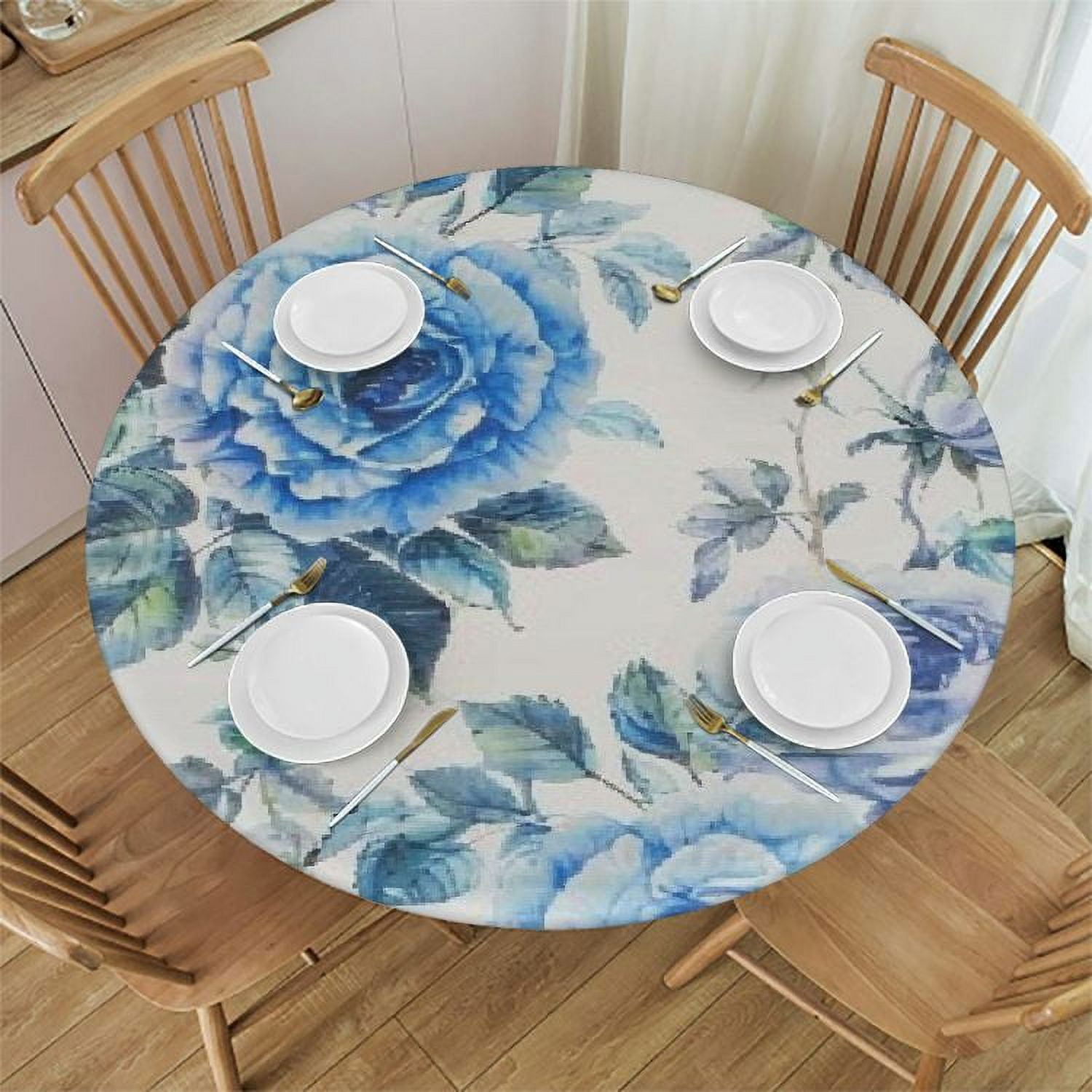 PIKWEEK Pale Blue Green Elastic Edged Polyester Fitted Table Cover ...