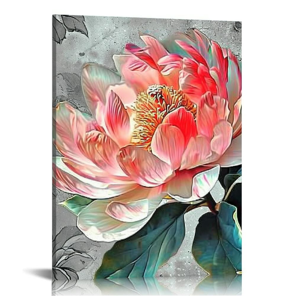 PIKWEEK Peony Wall Art Pink Flower Canvas Wall Art Prints Floral ...