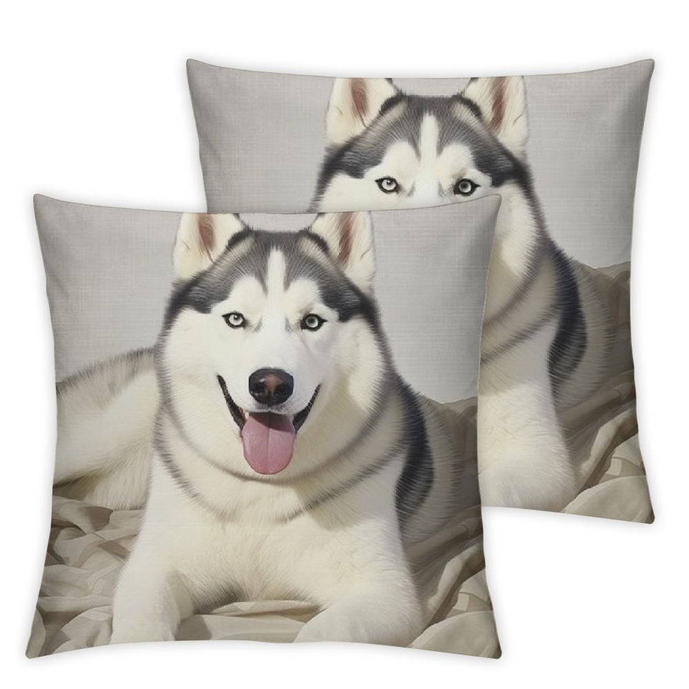 Wuche Pillow Cover Decorative Square Pillowcase Cute Dog Siberian Husky ...