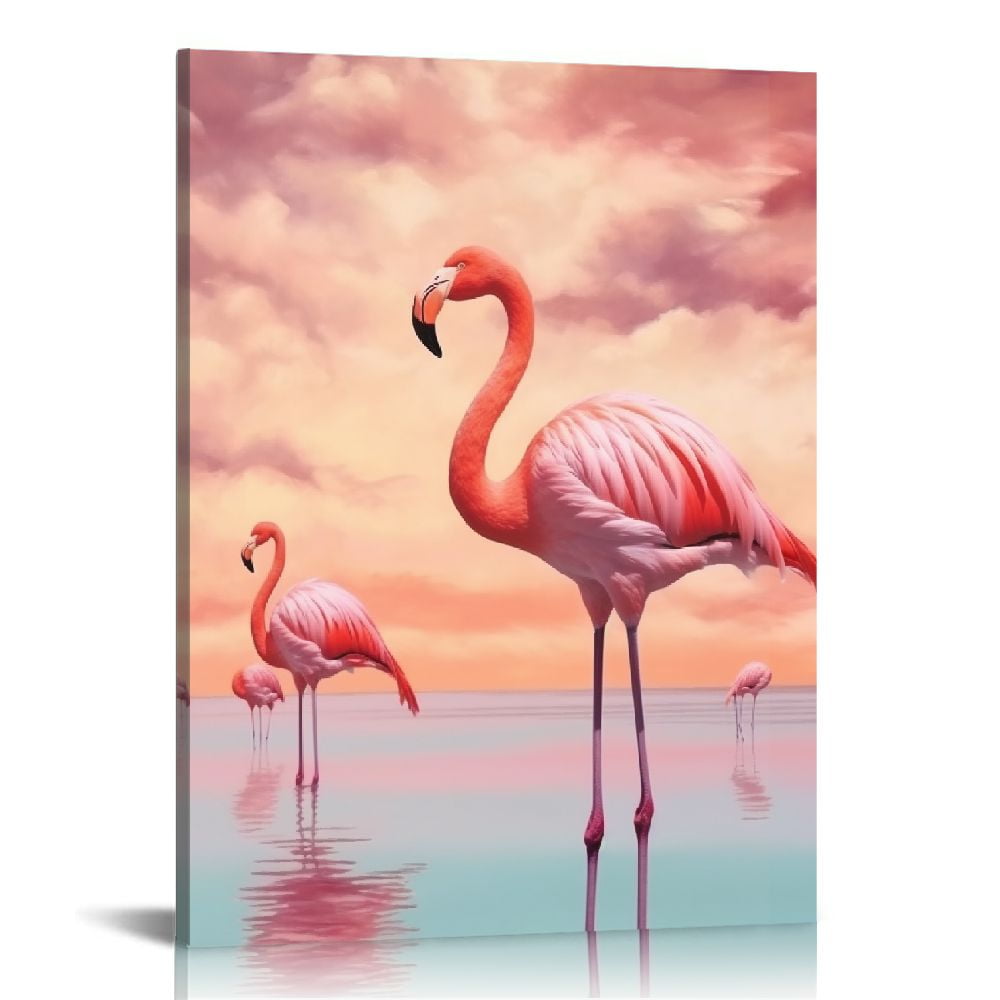 PIKWEEK Pink Flamingo Decor Wall Art Coastal Flamingo Pictures Flamingo ...