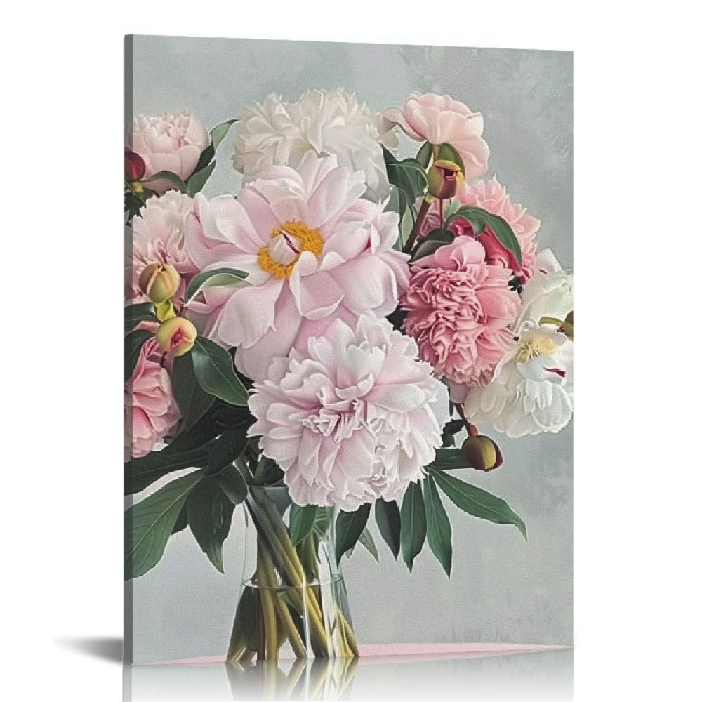PIKWEEK Pink Flower Canvas Wall Art: Bedroom Blush Peony Artwork Elegant Blossom Floral ...