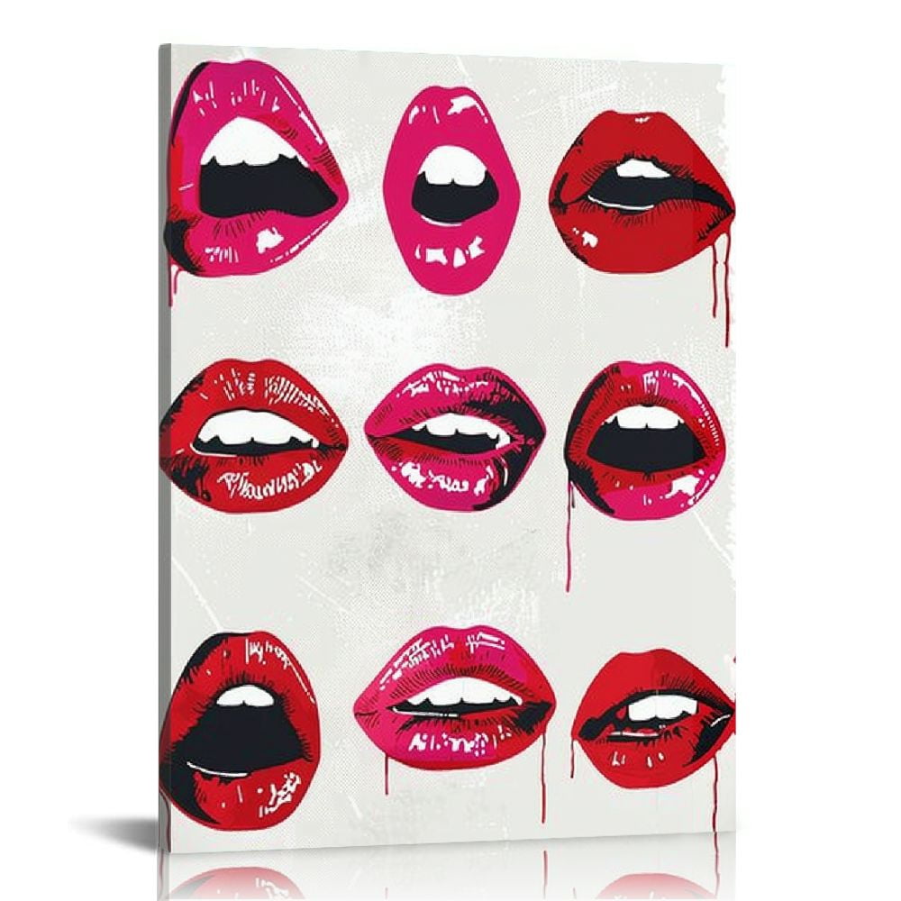 PIKWEEK Pink Wall Art Lips Painting Wall Art Preppy Wall Decor Pink ...
