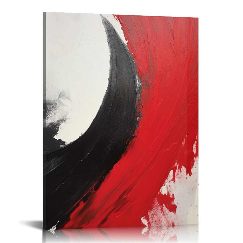 PIKWEEK Red Abstract Canvas Wall Art: Modern Minimalist Black and White ...