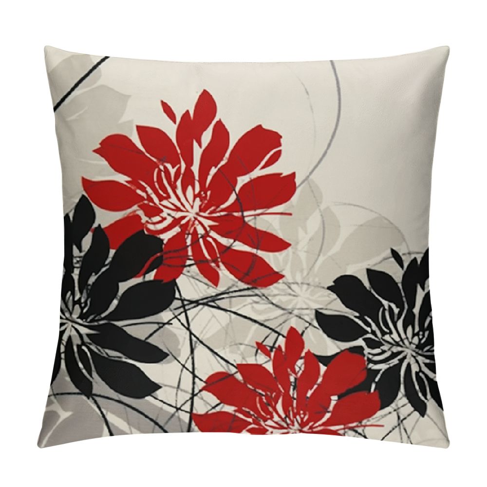 PIKWEEK Red Black and Grey Dahlia Floral Pillow Covers Outdoor Modern ...