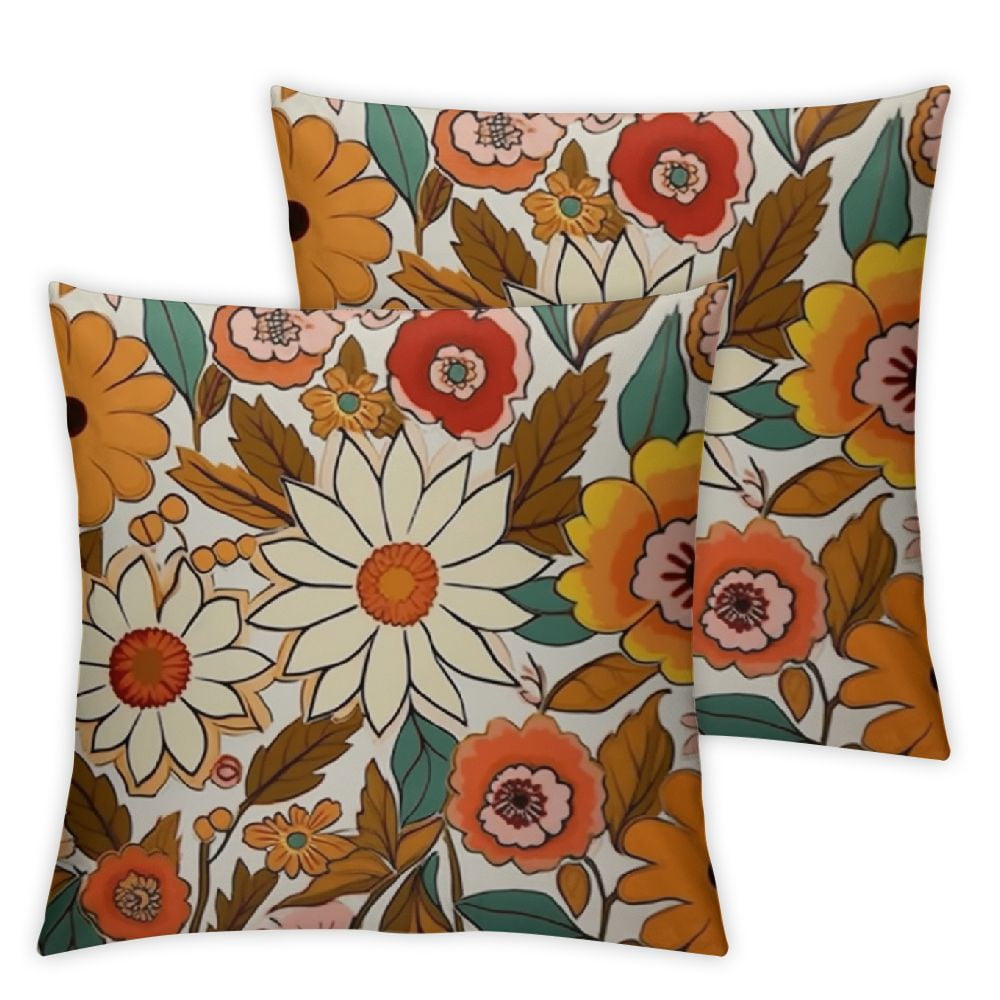 Wuche Retro Floral Pillow Covers - Vintage 70s Aesthetic Hippie Groovy ...
