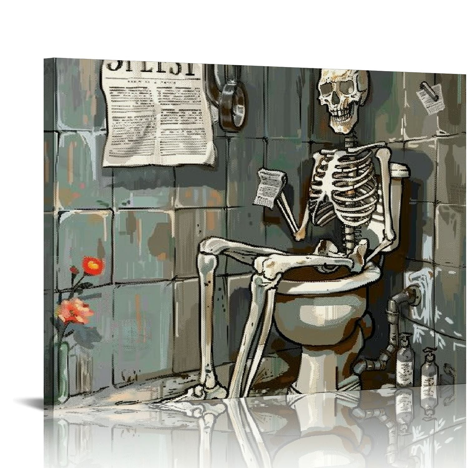 PIKWEEK Retro Skull Bathroom Decor Wall Art Funny Gothic Skeleton ...