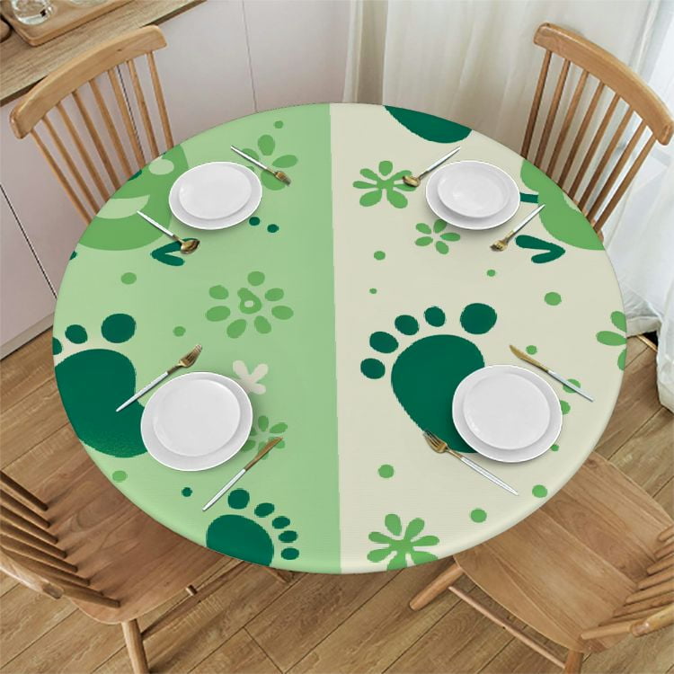 PIKWEEK Round Fitted Tablecloth Frog Footprints Round Table Cloth with ...