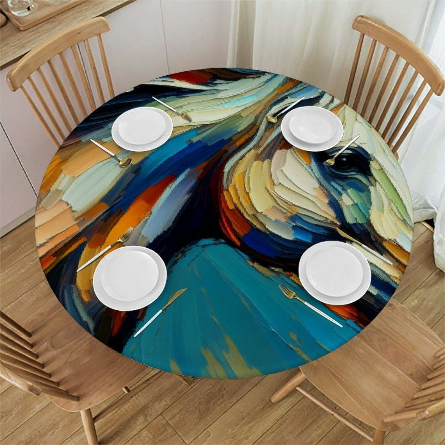 PIKWEEK Round Table Cloth,Couple Horses Elastic Stretch Tablecloth for ...
