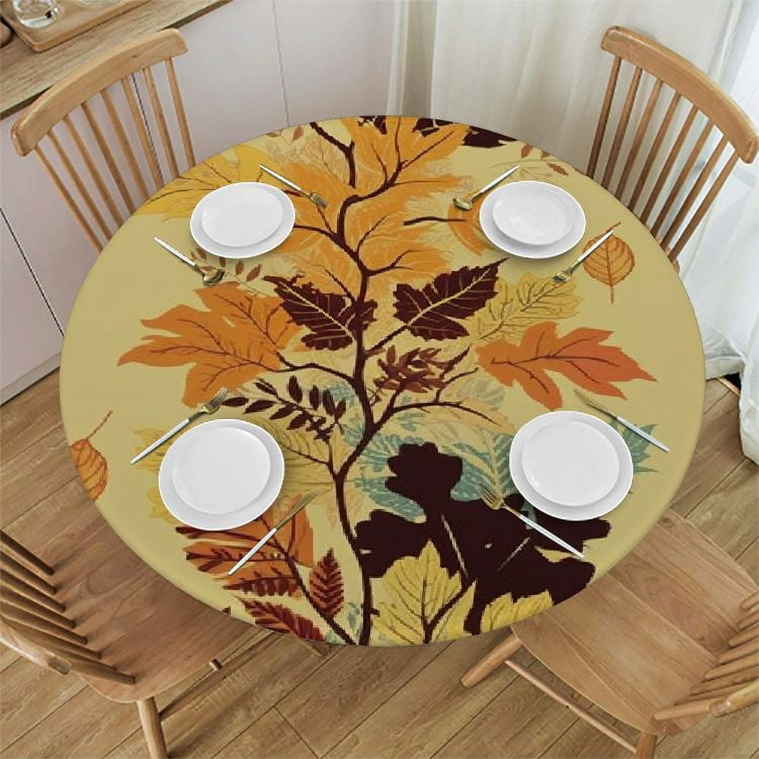 PIKWEEK Round Table Cover, Waterproof Reusable Table Cloth Round Fitted ...
