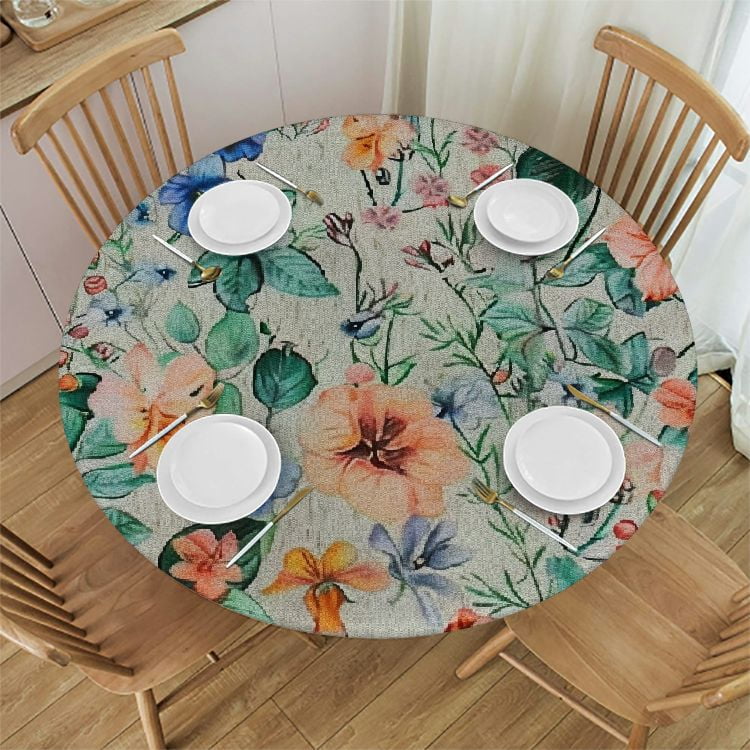 PIKWEEK Round Tablecloth Fitted Waterproof Table Cover Watercolor ...