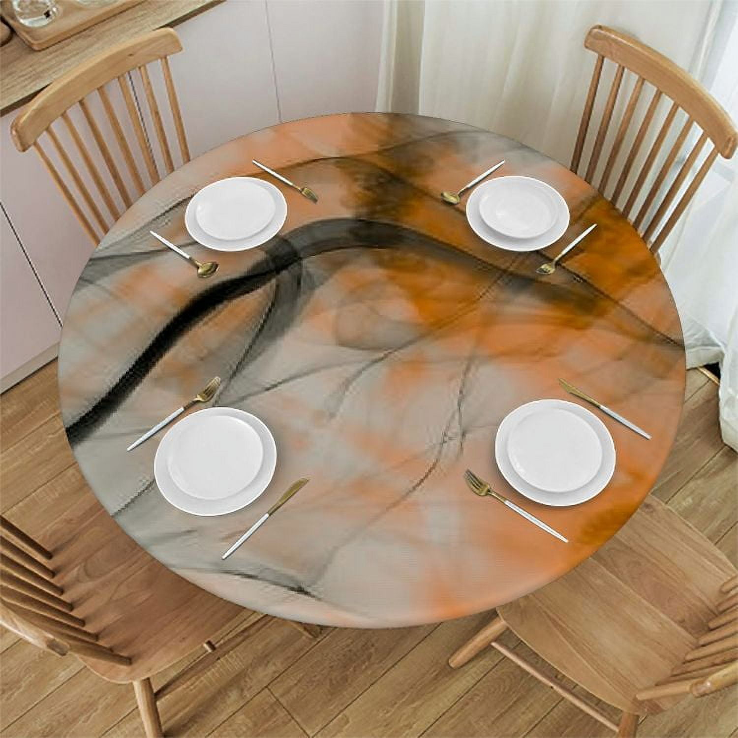 PIKWEEK Round Vinyl Fitted Tablecloth with Flannel Backing Elastic ...