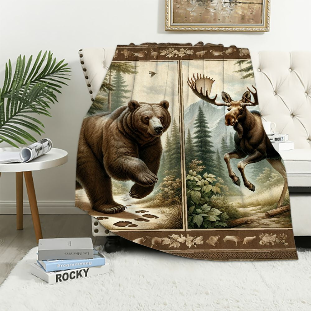 PIKWEEK Rustic Cabin Throw Blankets, Farmhouse Country Antique Bear ...
