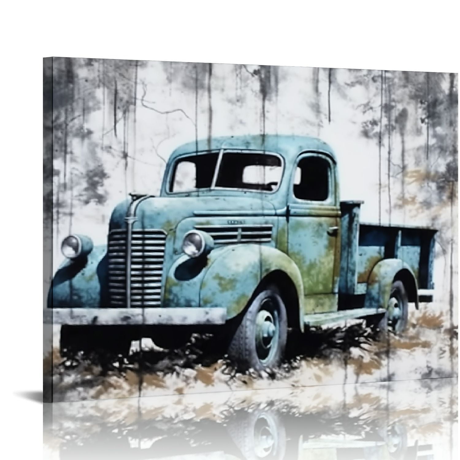 PIKWEEK Rustic Truck Canvas Wall Art Old Car Pictures Farmhouse Living ...