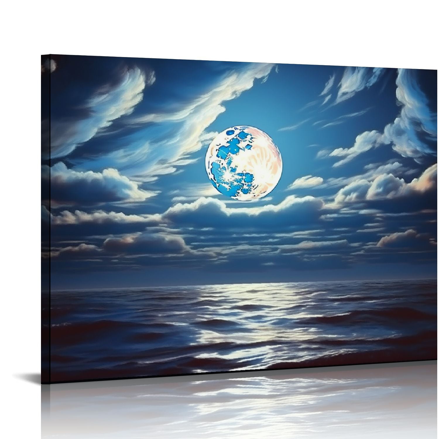 PIKWEEK S06950 Wall Art Canvas Prints Moon Sea Ocean Landscape 1 Panels ...