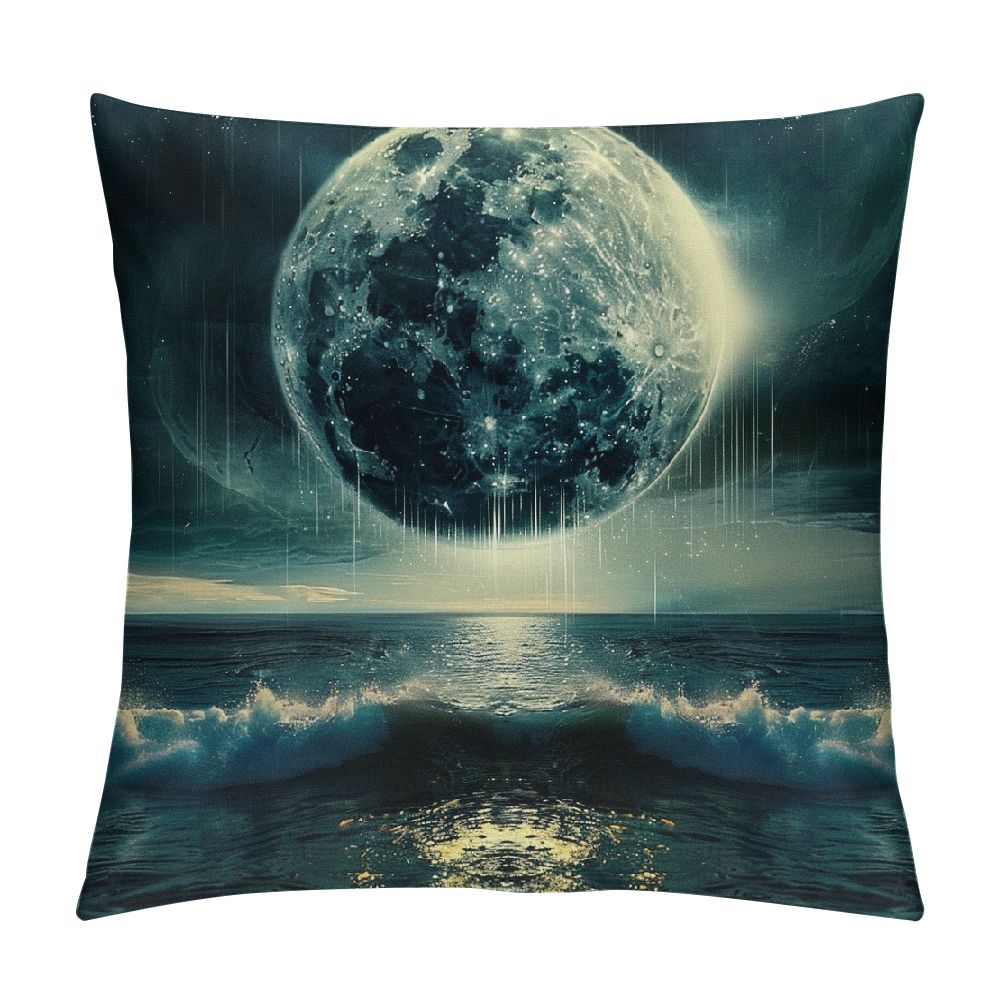 Wuche Sea Throw Pillow Covers Full Huge Moon Landscape Ocean Wave ...