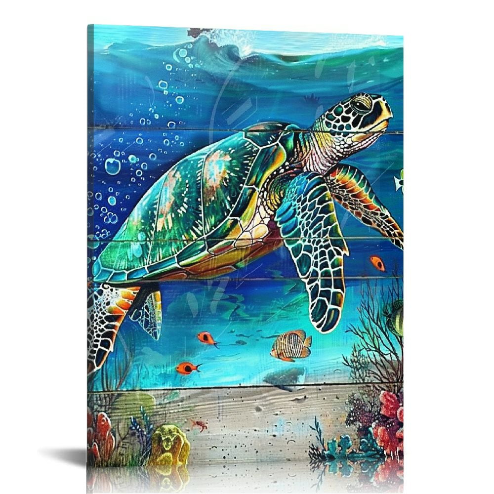 PIKWEEK Sea Turtle Bathroom Decor Wall Art Nautical Ocean Teal Sea ...