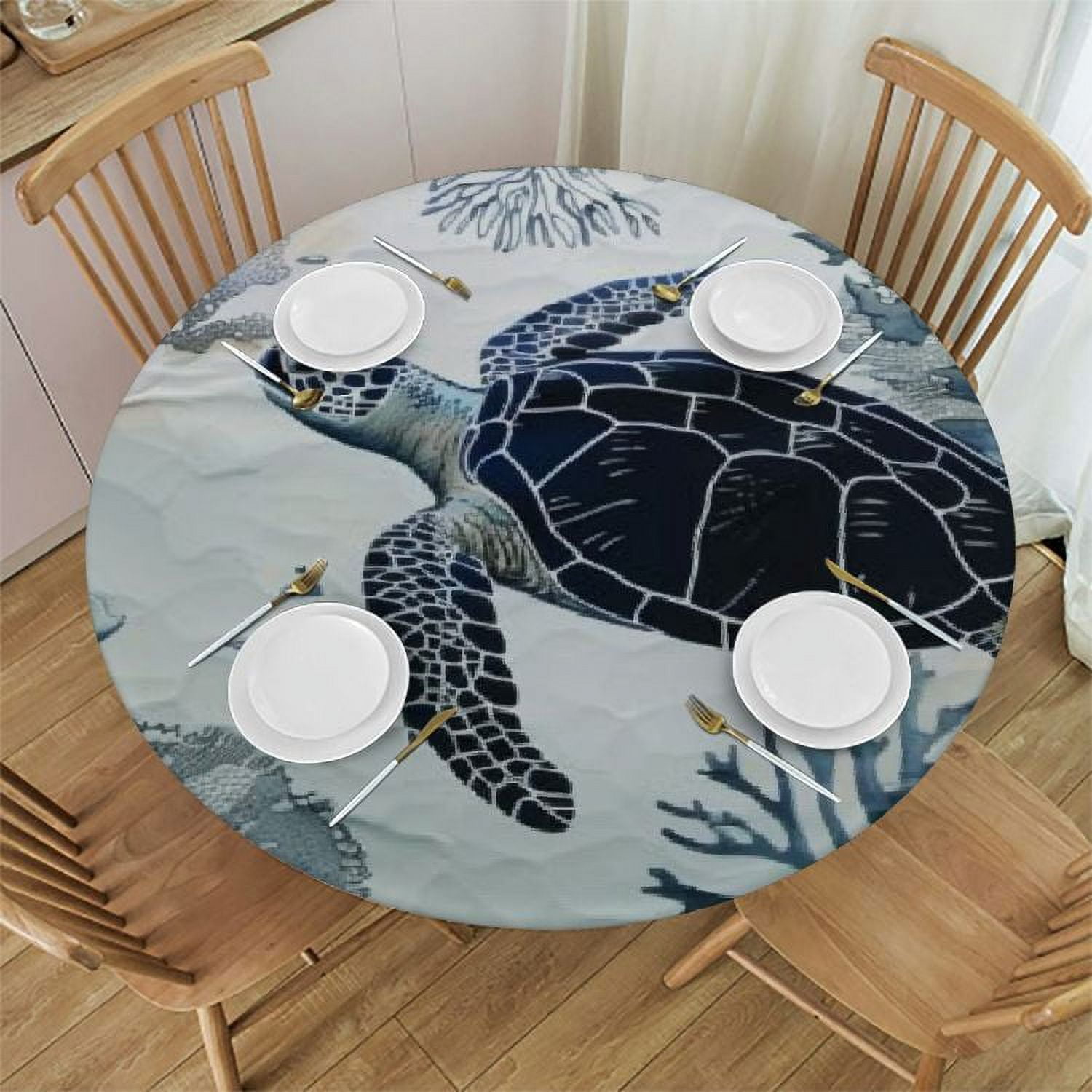 PIKWEEK Sea Turtle Coastal Beach Ocean Theme Round Tablecloth White ...
