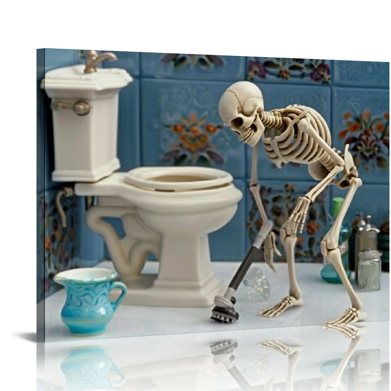 PIKWEEK Skeleton on Toilet, Skeleton Bathroom Decor, Weird Wall Art ...