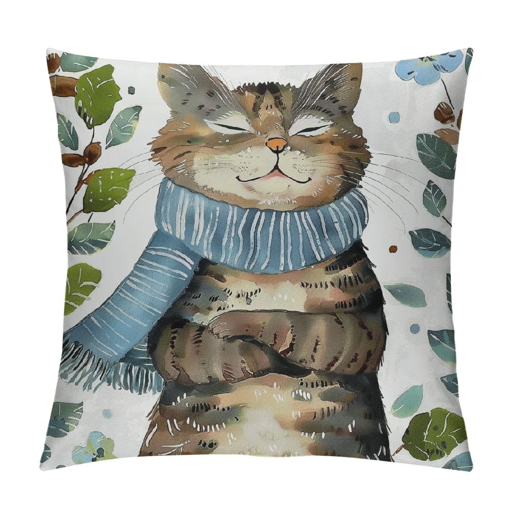 PIKWEEK Spring Cat Sage Green Leaves Pillow Covers Watercolor ...